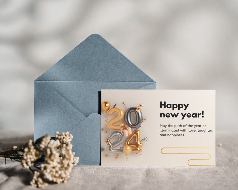 New Year Cards, Happy New Year, 2024 Greeting Card, New Year, Card ...