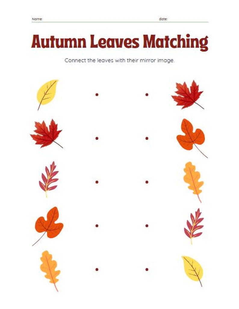 Autumn Leaves Matching Game Printable – Fall Themed Learning Activity ...