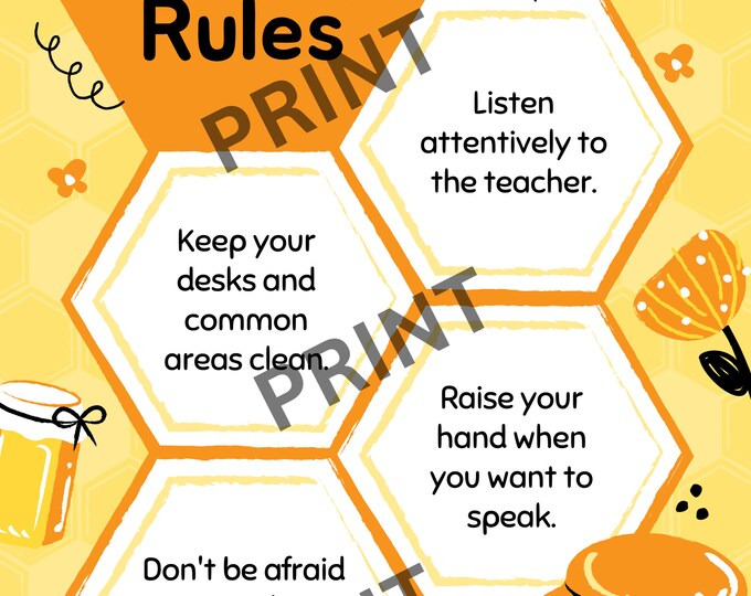 Bee Theme Classroom Rules, Printable Posters - Etsy