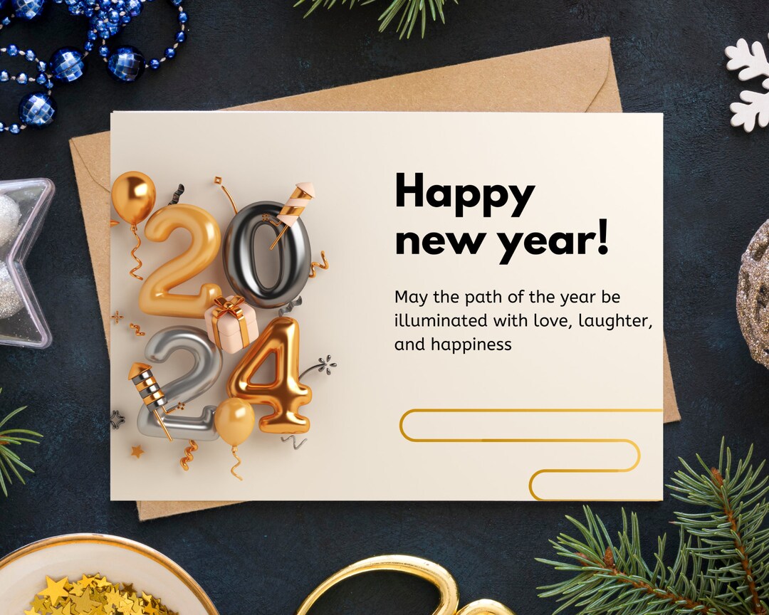 New Year Cards, Happy New Year, 2024 Greeting Card, New Year, Card ...