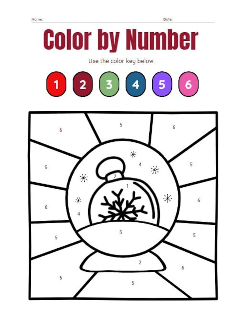 Christmas Snow Globe Color by Number Printable – Fun Holiday Coloring ...