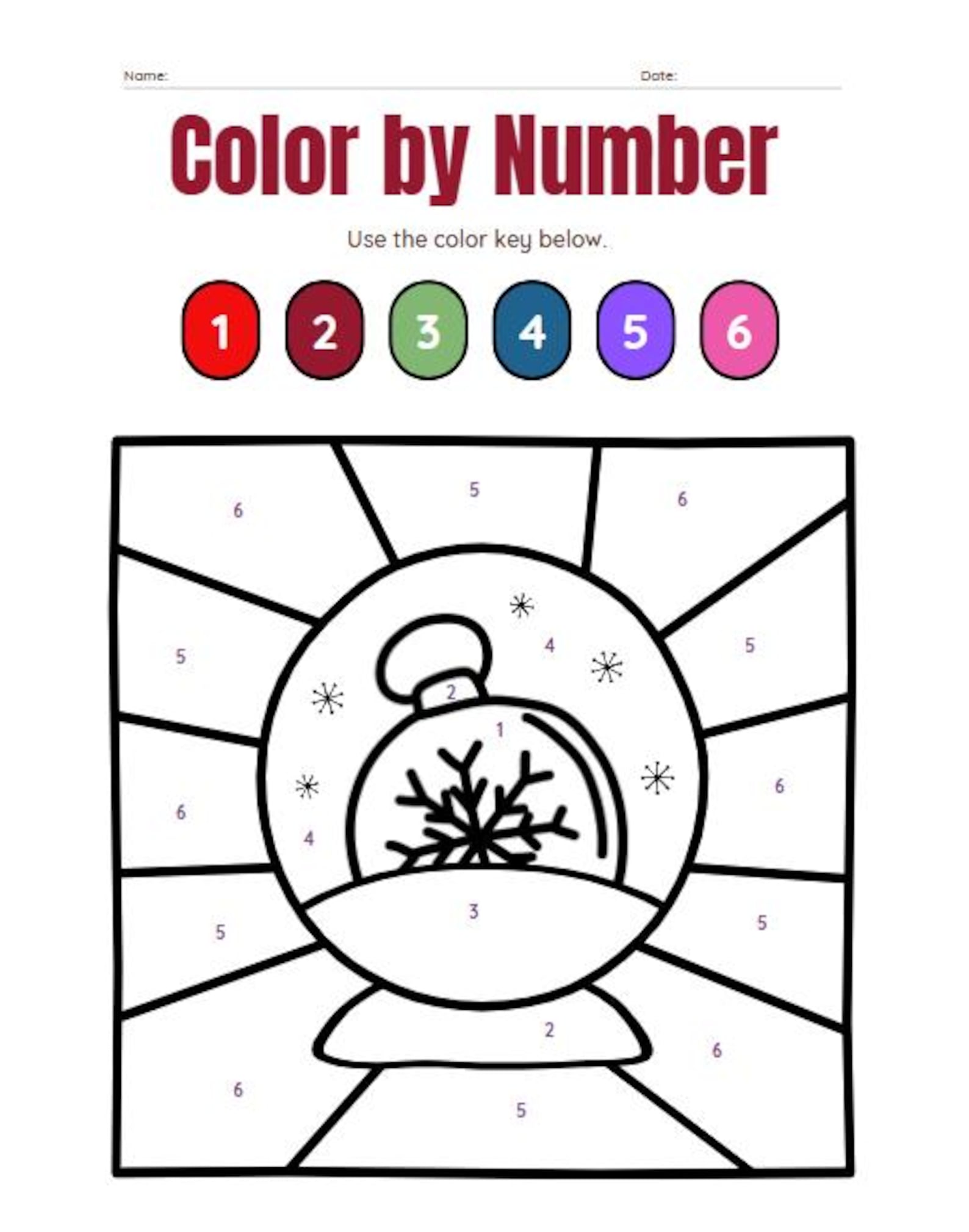 Christmas Snow Globe Color by Number Printable – Fun Holiday Coloring ...