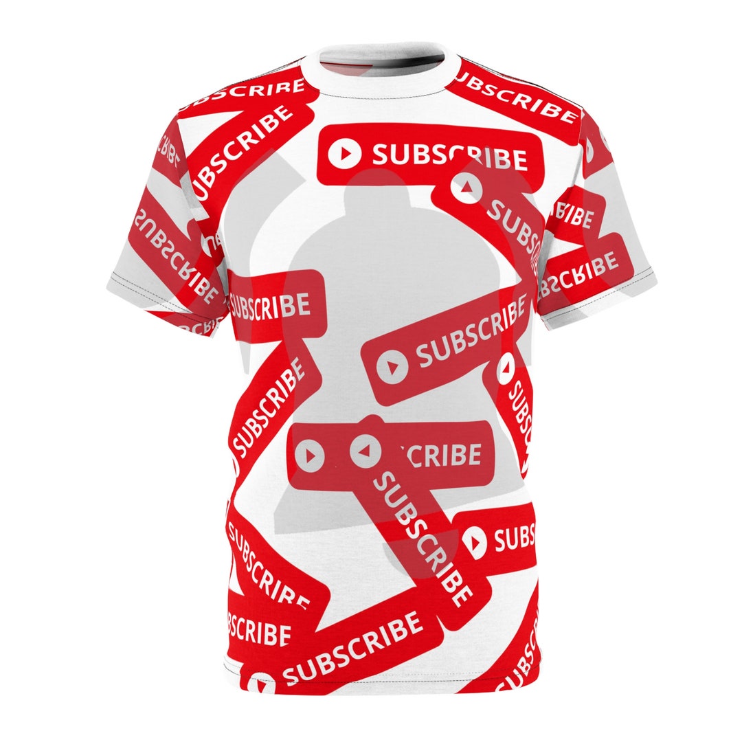 Subscribe Button Frenzy: Unisex White Shirt in Red" - Etsy