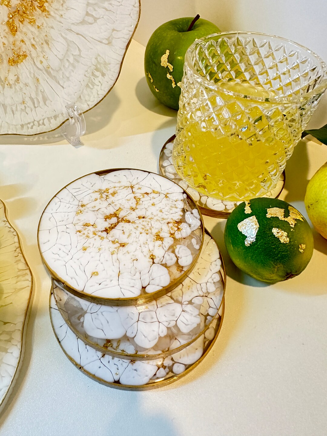 White and Gold Coasters. Coaster, Epoxy Coasters, Beautiful Epoxy ...