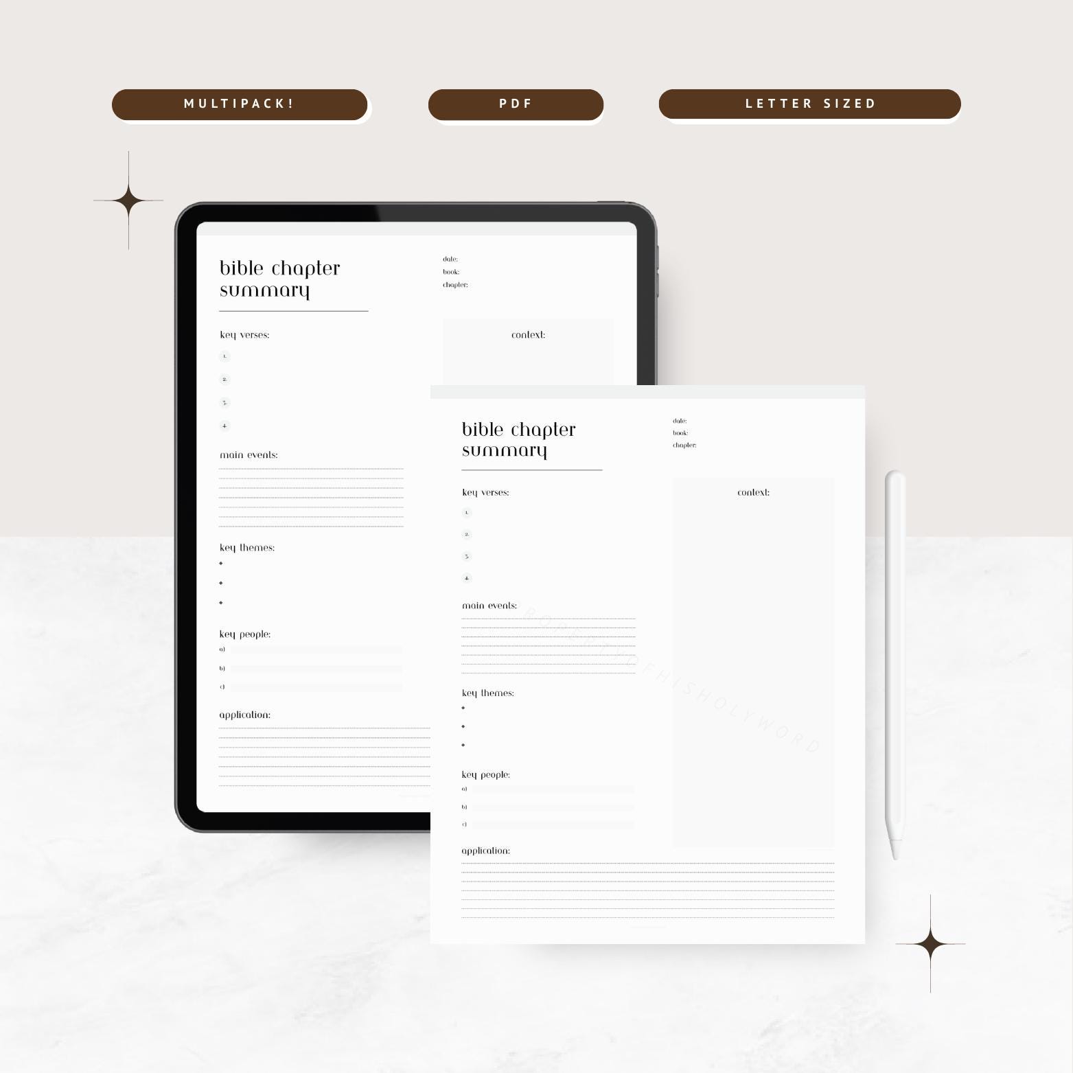 Bible Study Template- Chapter Analysis Method, Digital Bible Study ...