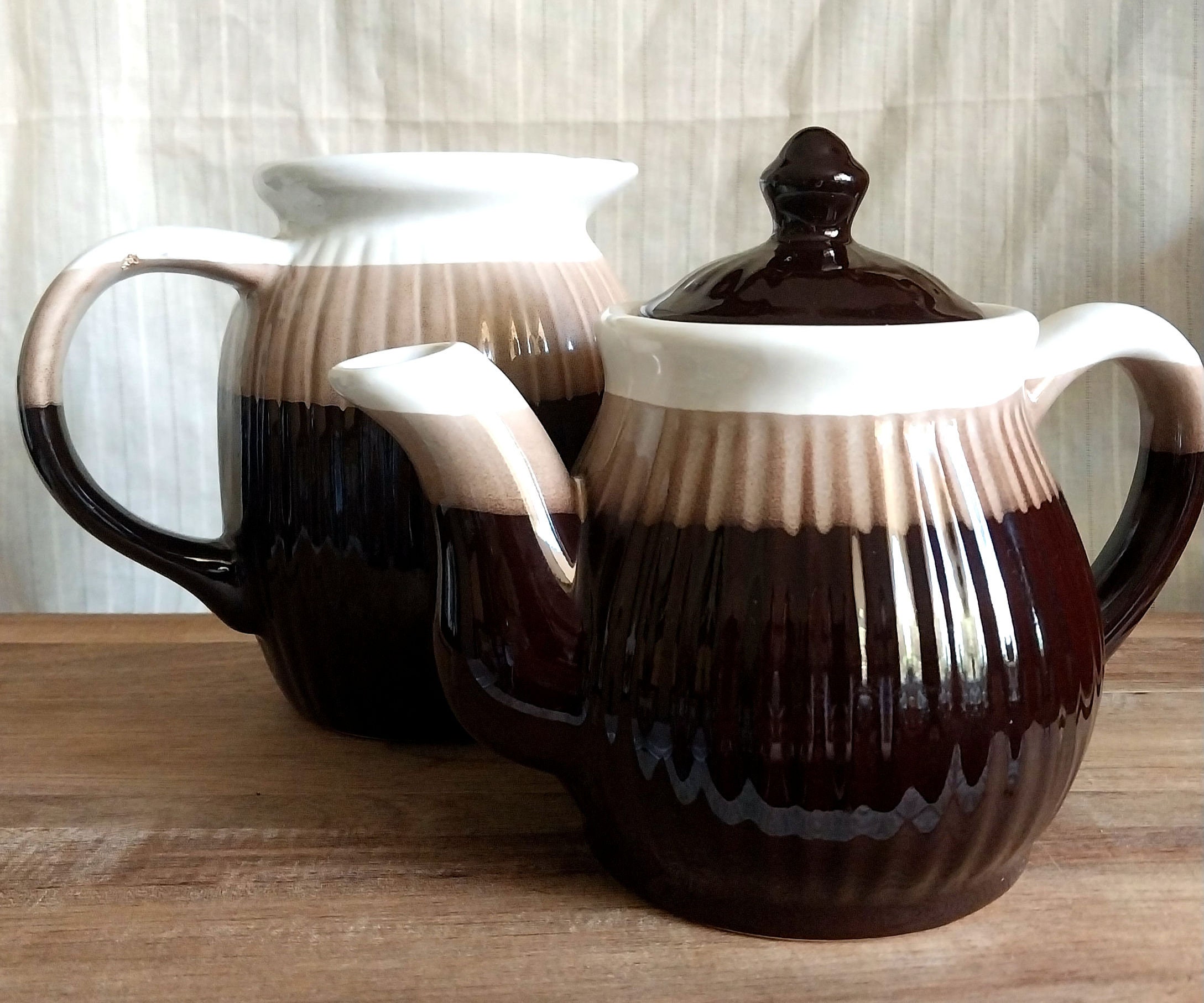 Vintage Three Tone Mid Century Jug Vase Vessel Pitcher Brown Tricolor ...