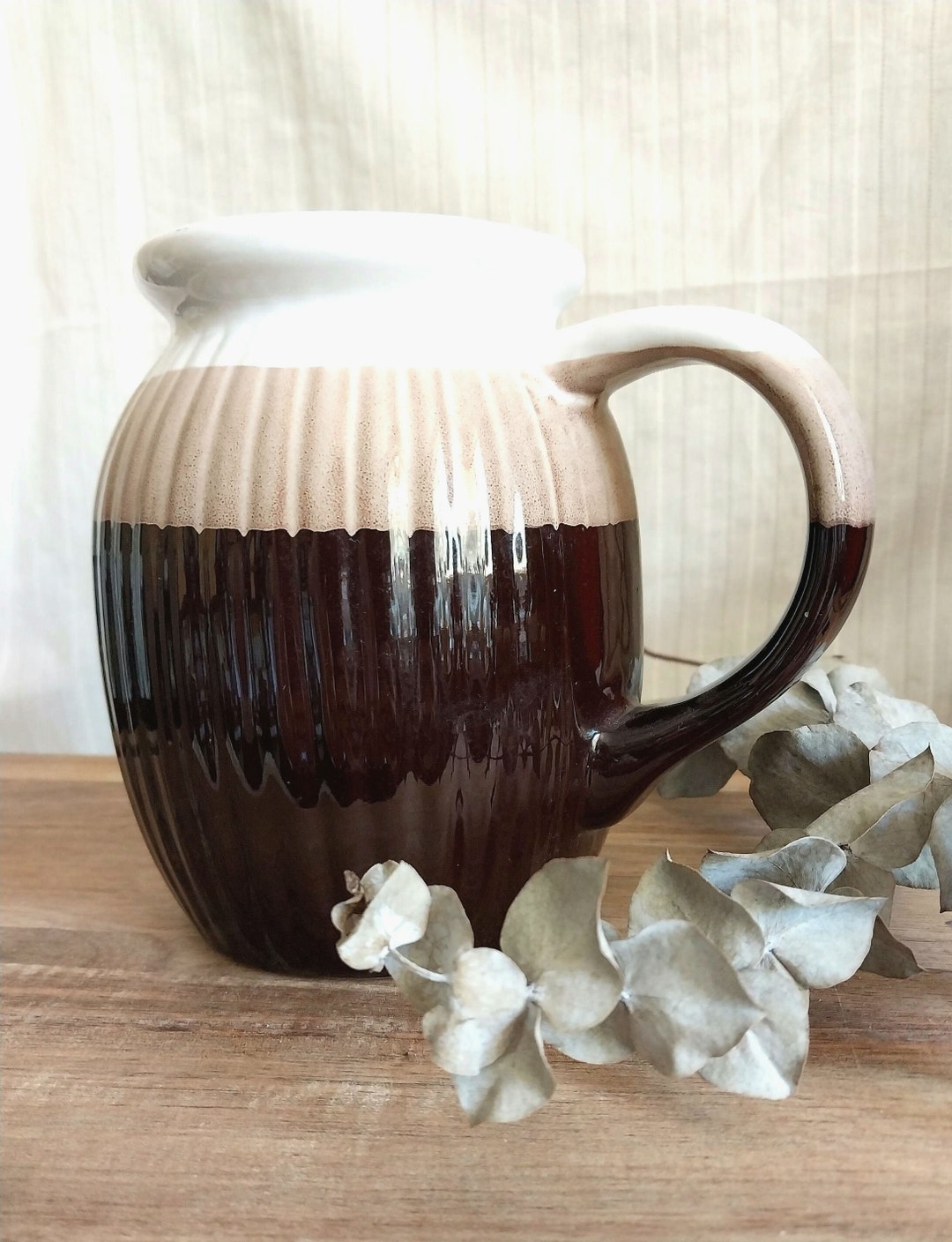Vintage Three Tone Mid Century Jug Vase Vessel Pitcher Brown Tricolor ...
