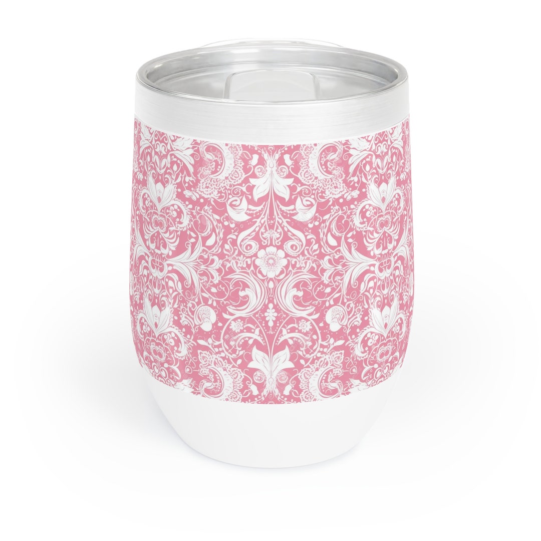 Elegant Pink Floral Damascus 12oz Chill Wine Tumbler Wine - Etsy
