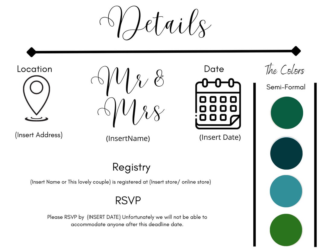 Wedding Detail Card - Etsy