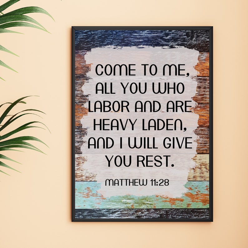 Printable Bible Verse Wall Art Matthew 11:28 Scripture Decor ...