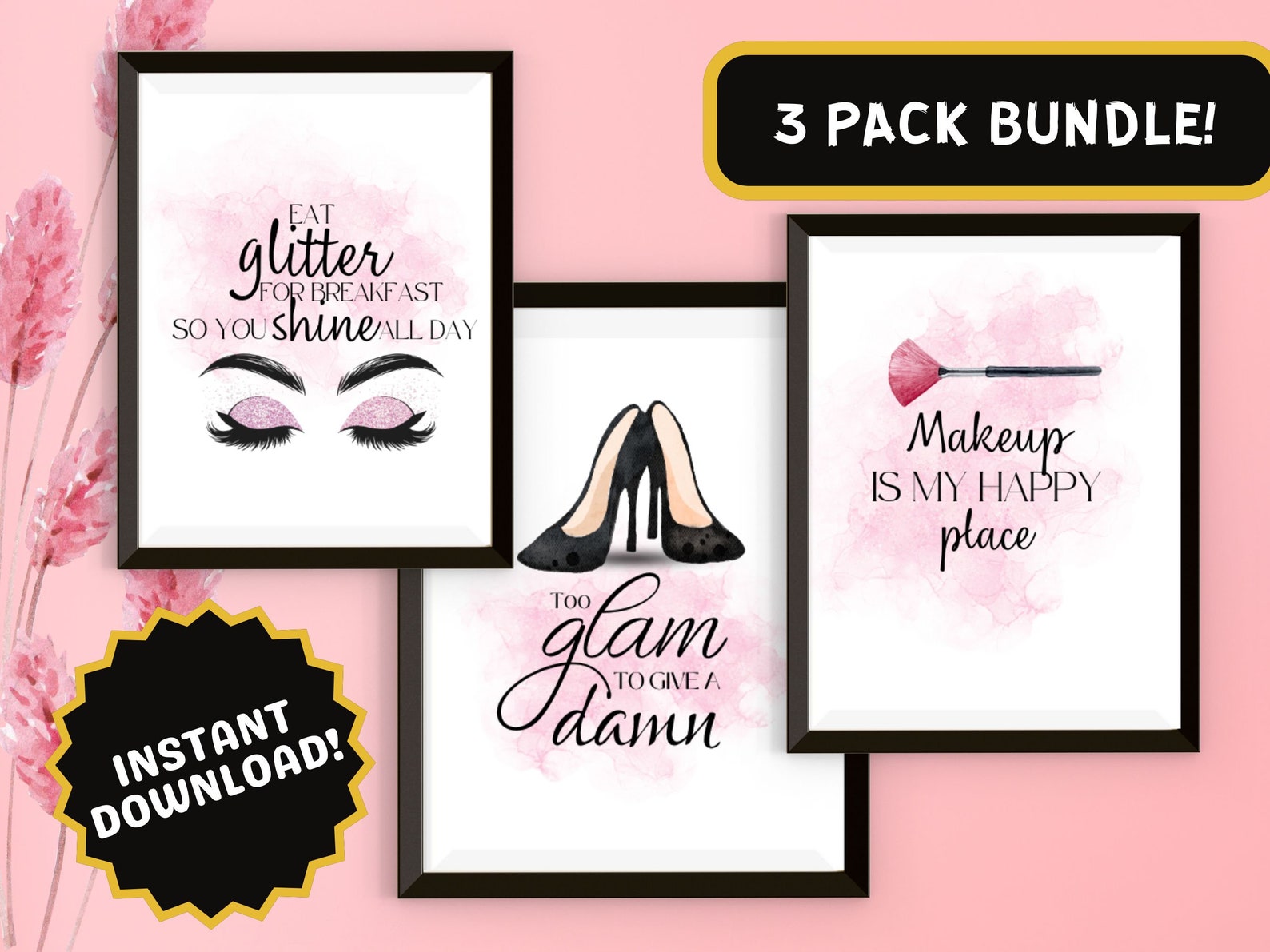 Set of 3 Printable Pink Makeup Wall Art: makeup is My Happy Place too ...