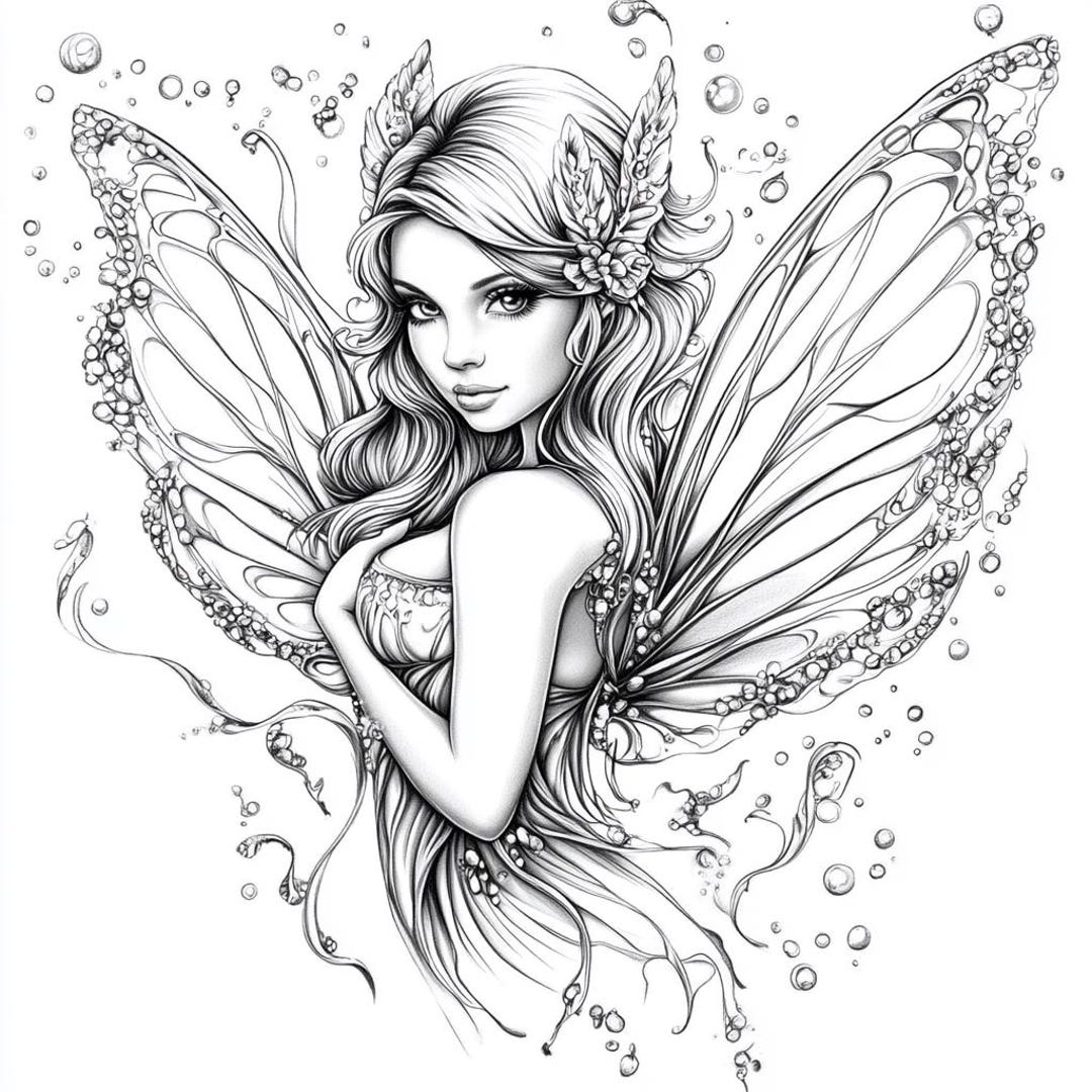 Water Fairy Coloring Art (4 Image Bundle) - Etsy