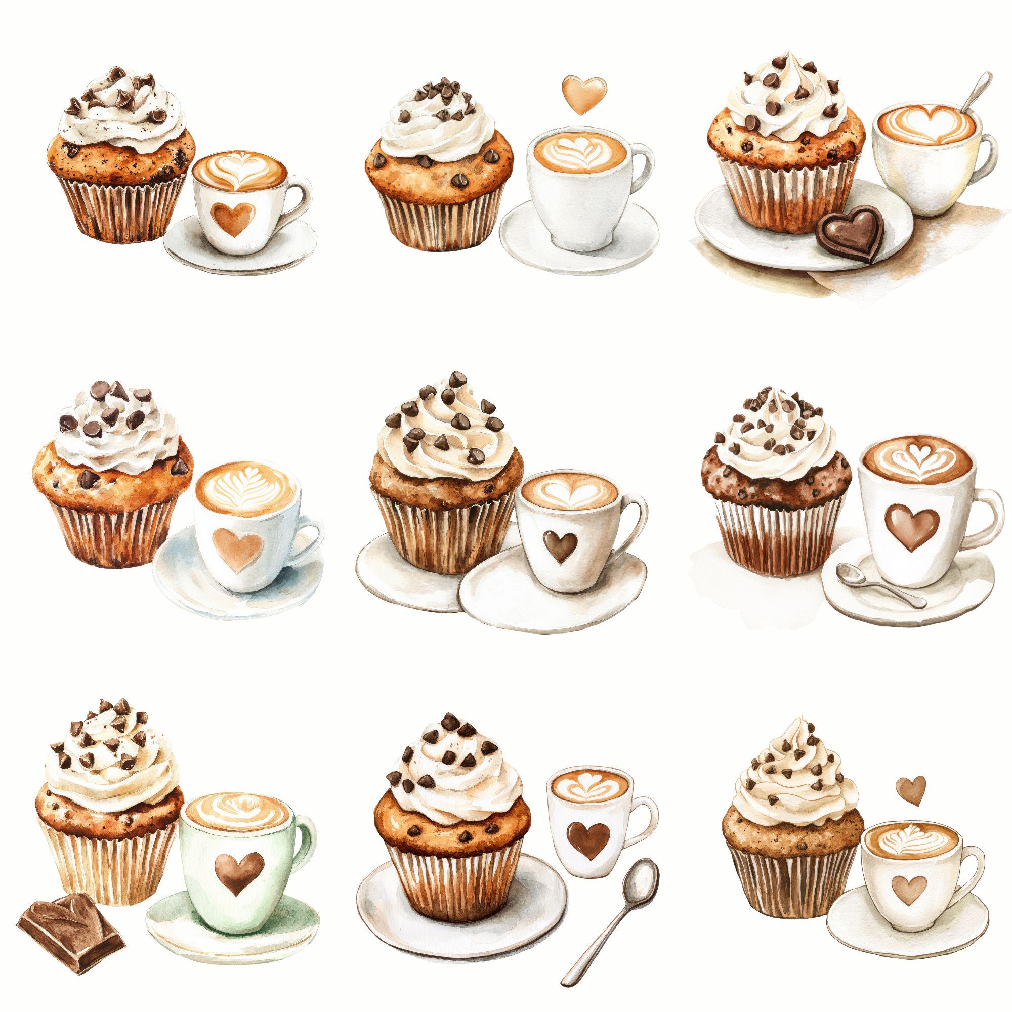 Watercolor Coffee Clipart Set: Latte Art & Coffee Beans (PNG ...