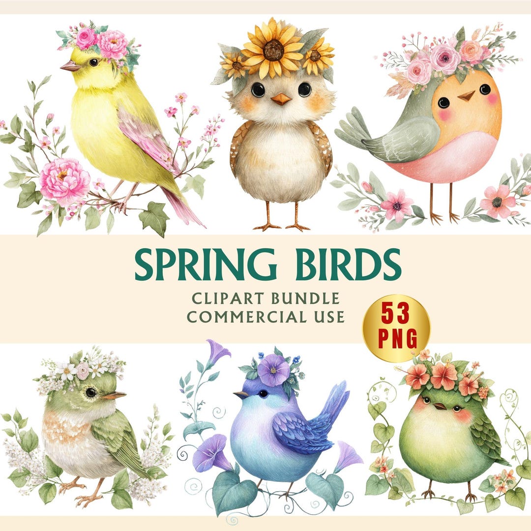 Spring Birds Clipart Bundle – Watercolor Floral 53 PNG, Commercial Use ...