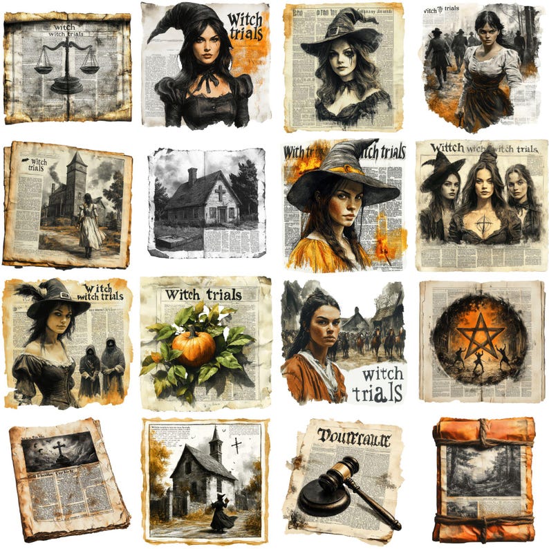 Witch Clipart Set PNG – Watercolor Witchcraft, Newspaper Witch Art ...
