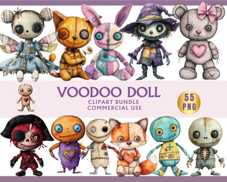 Creepy Voodoo Doll Clipart | Gothic Halloween PNG Bundle (digital ...