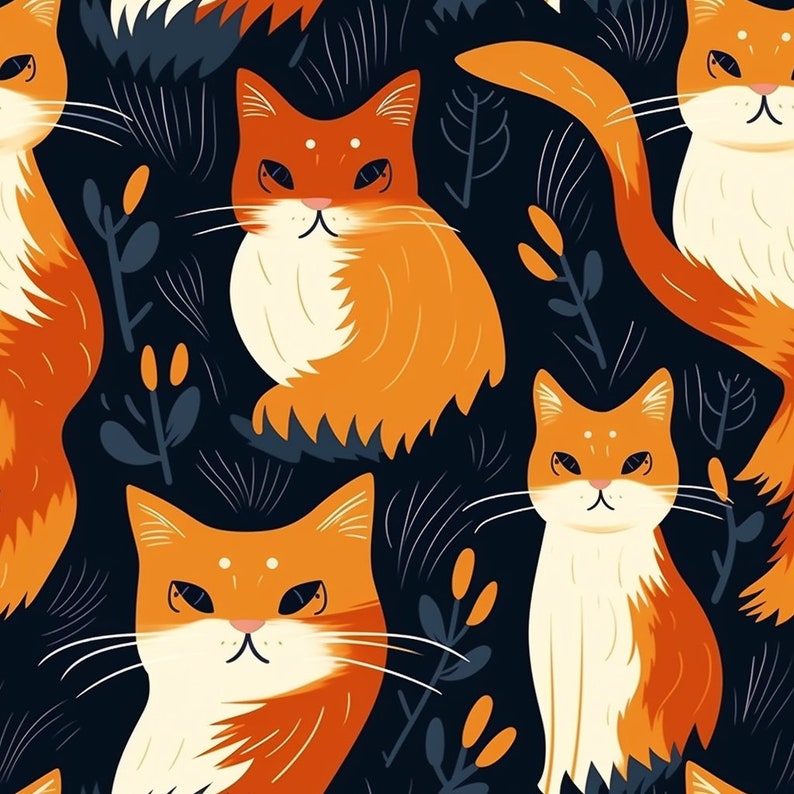 Orange Cat Pattern - Repeating Tile - Etsy