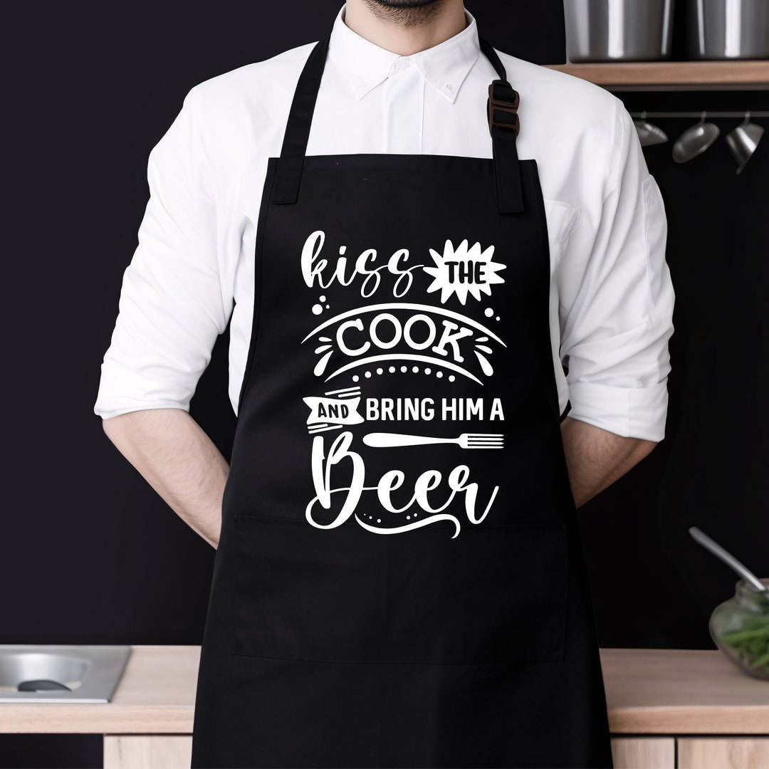 Kiss the Cook and Bring Him a Beer Apron, Kitchen Sayings Apron, Cool ...