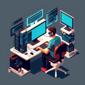 Midjourney Prompts Isometric Picture of a Hacker, Web Developer ...