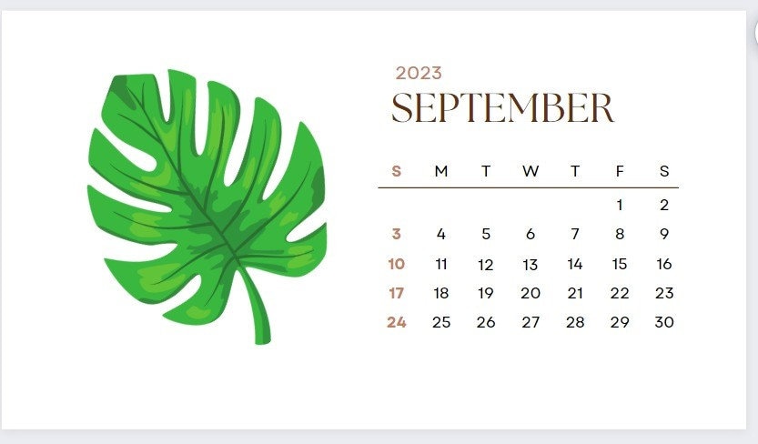 2023 Calendar Printable, Desk Calendar Monthly, Tropical Green Leaves ...
