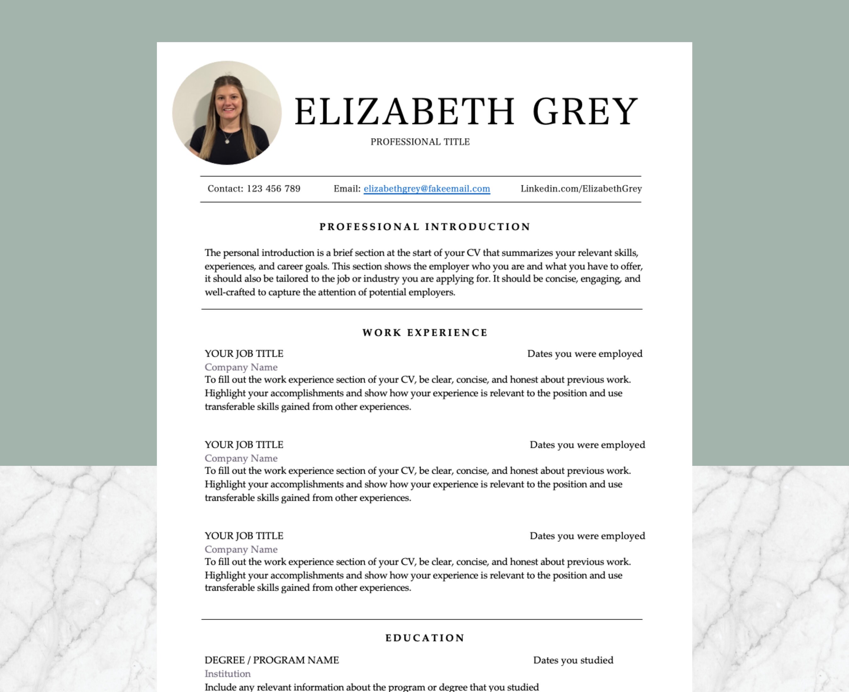 Resume Template CV Resume With Photo, CV Template With Photo, Cover ...