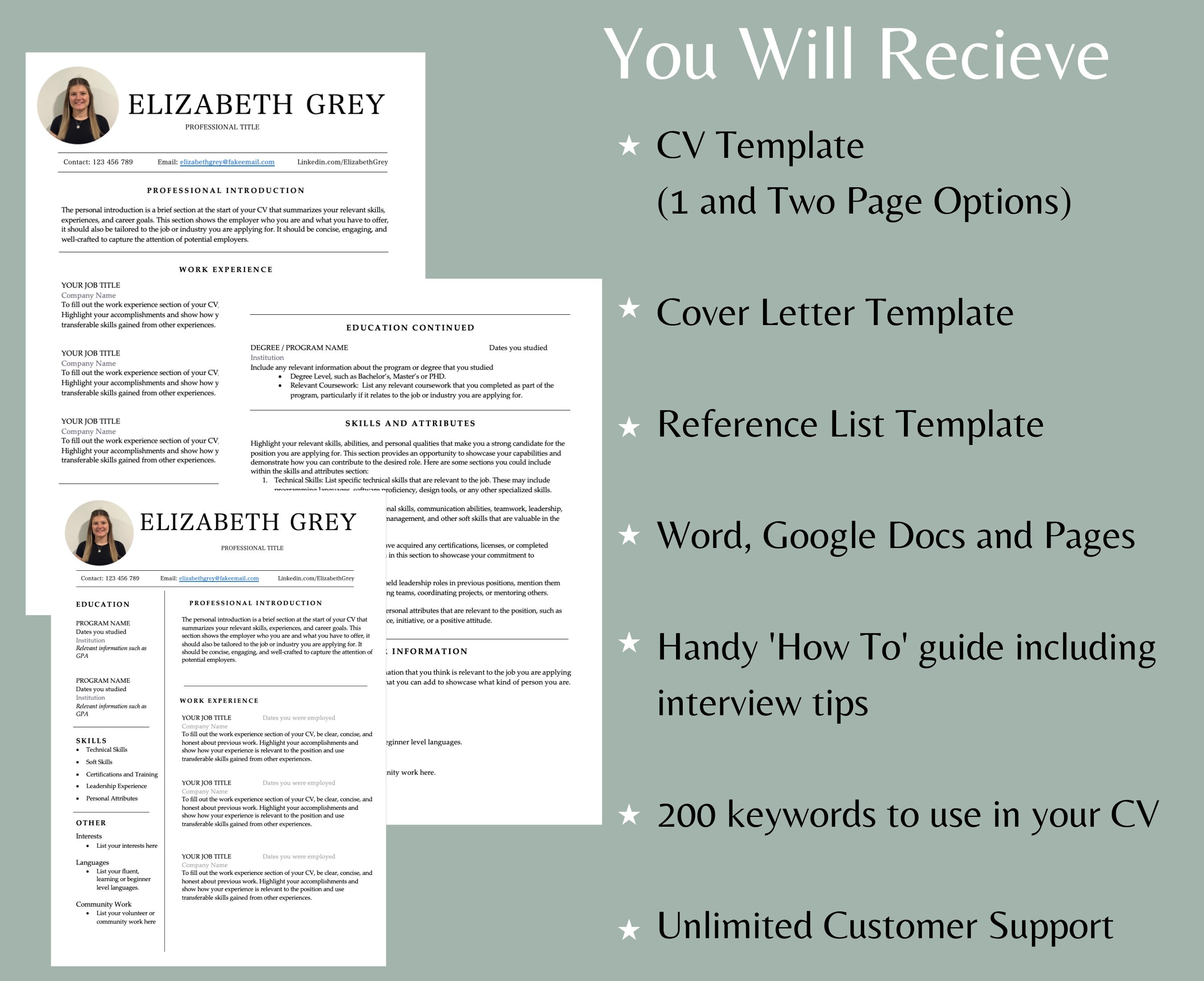 Resume Template CV Resume With Photo, CV Template With Photo, Cover ...