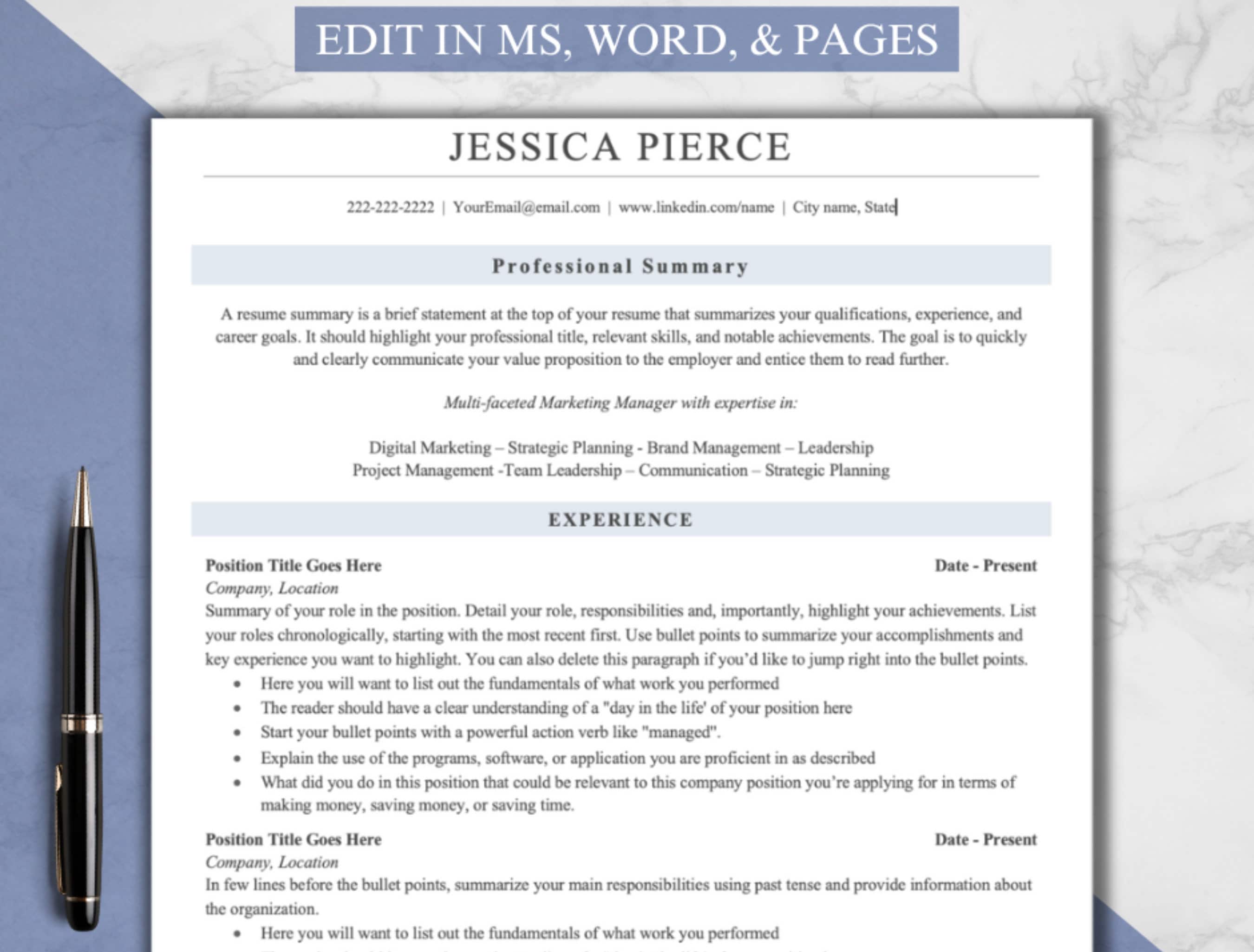 ATS Friendly Resume Template for Word and Pages Simple Resume ATS ...