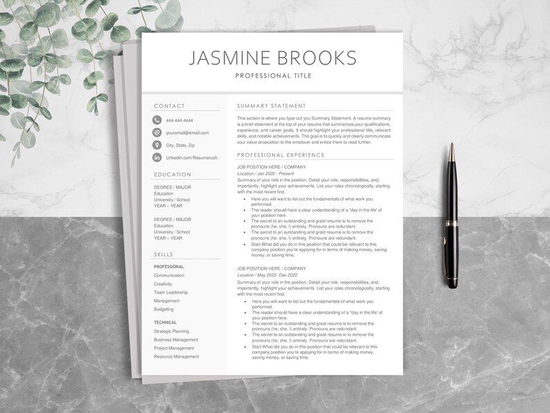 Resume Template | CV Template | Professional Resume Template for Word ...