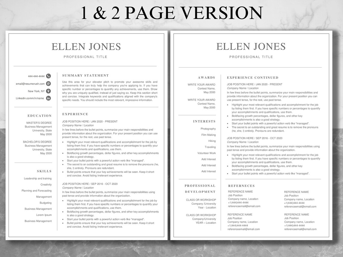 Clean, Simple, Modern, Minimalist Resume Template for Word, Google Docs ...