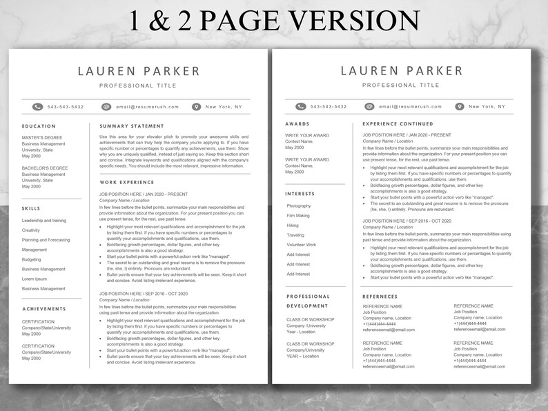 Clean Modern Resume Template for Word & Pages - Etsy