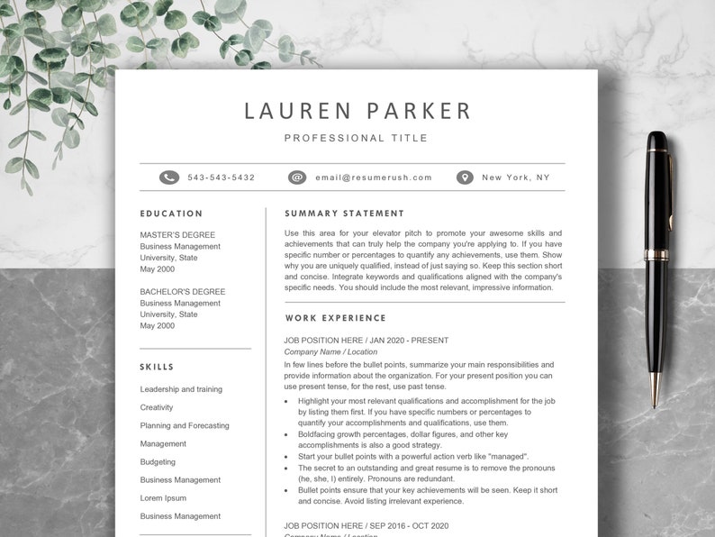 Clean Modern Resume Template for Word & Pages - Etsy