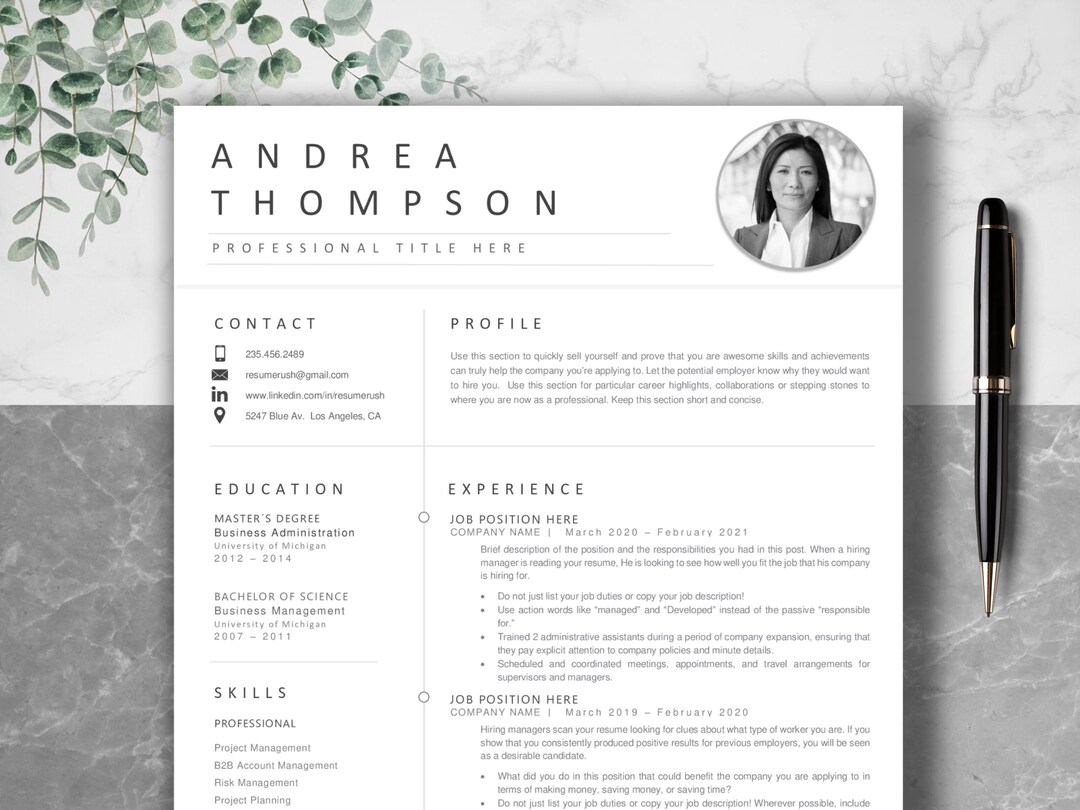 Modern Resume Template for Word: Clean, Minimalist Design - Etsy