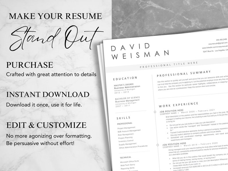 Clean Modern Resume Template Word, Apple Pages Mac CV Template ...