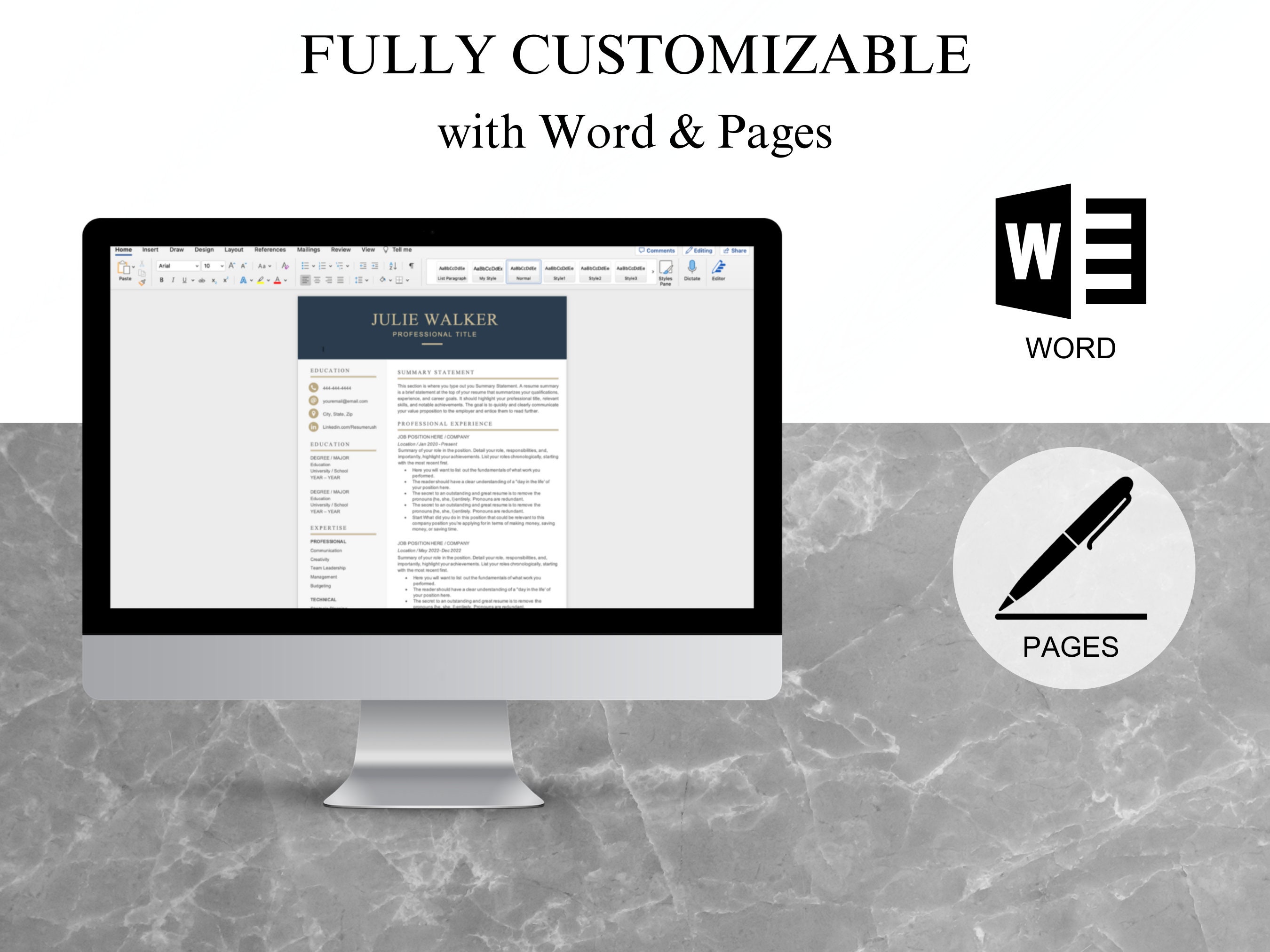 Professional Resume Template: Modern CV + Cover Letter (word, Pages) - Etsy