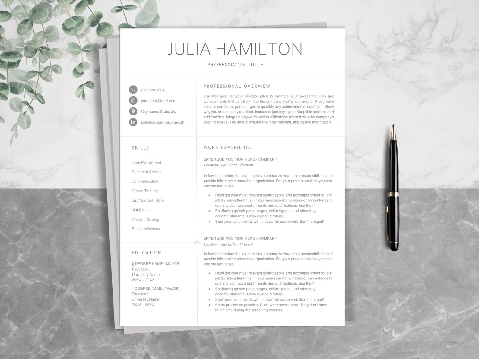 Resume Template Word, Apple Pages Resume, Professional Resume, CV ...