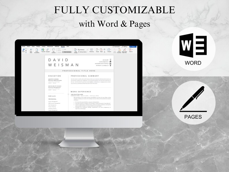 Clean Modern Resume Template Word, Apple Pages Mac CV Template ...