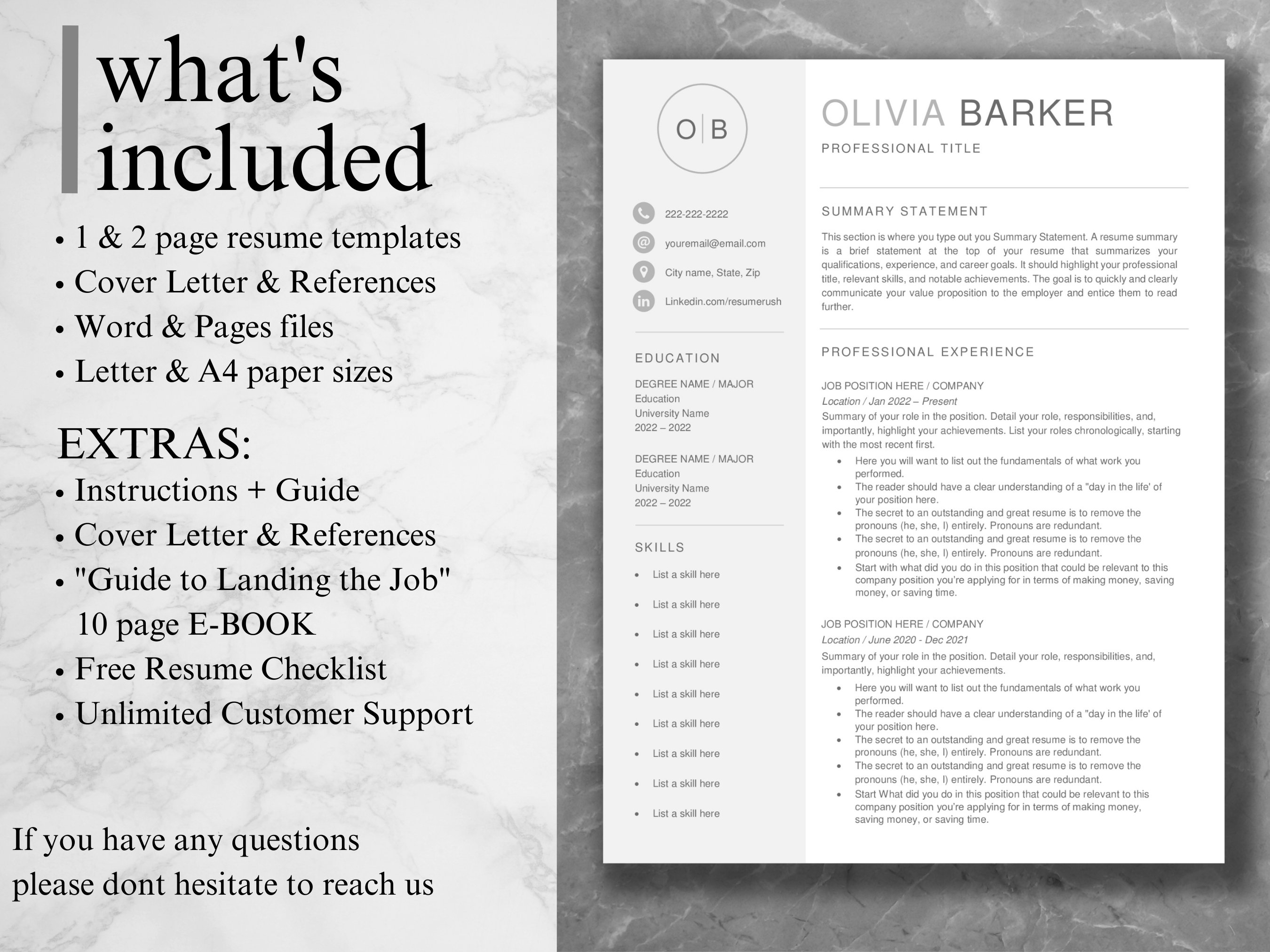 Monogram Resume Cv Template Word Clean Resume Modern Resume Cv