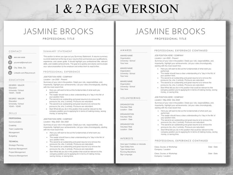 Resume Template | CV Template | Professional Resume Template for Word ...