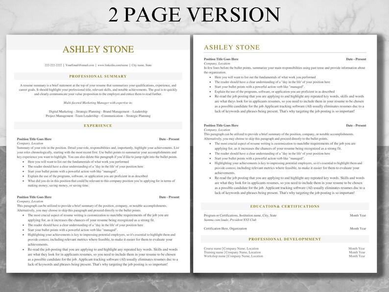 ATS Friendly Resume Template for MS Word, Pages, One Column Resume ...