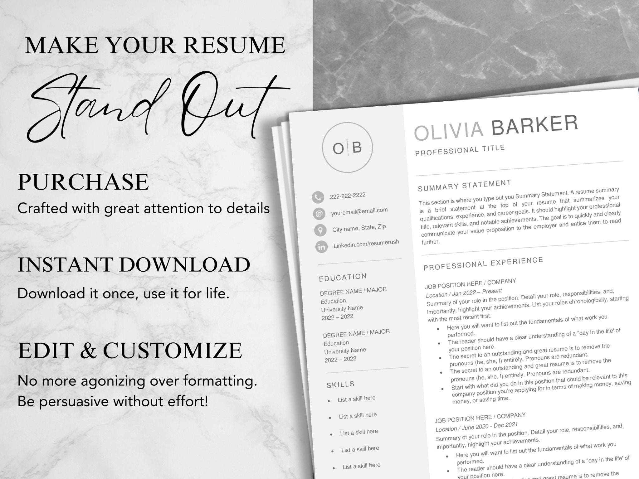 Monogram Resume Cv Template Word Clean Resume Modern Resume Cv Template Modern Cv 