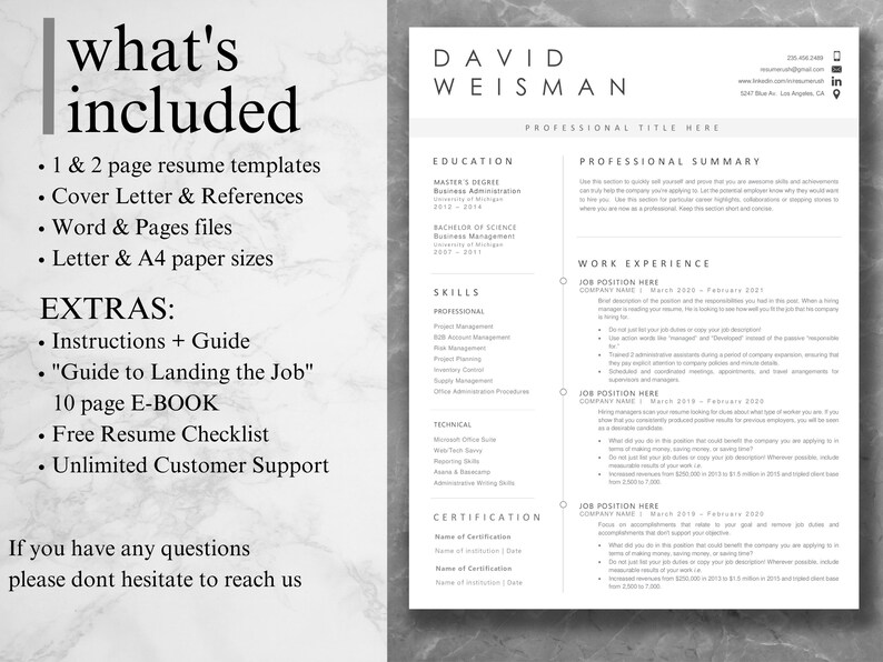 Clean Modern Resume Template Word, Apple Pages Mac CV Template ...