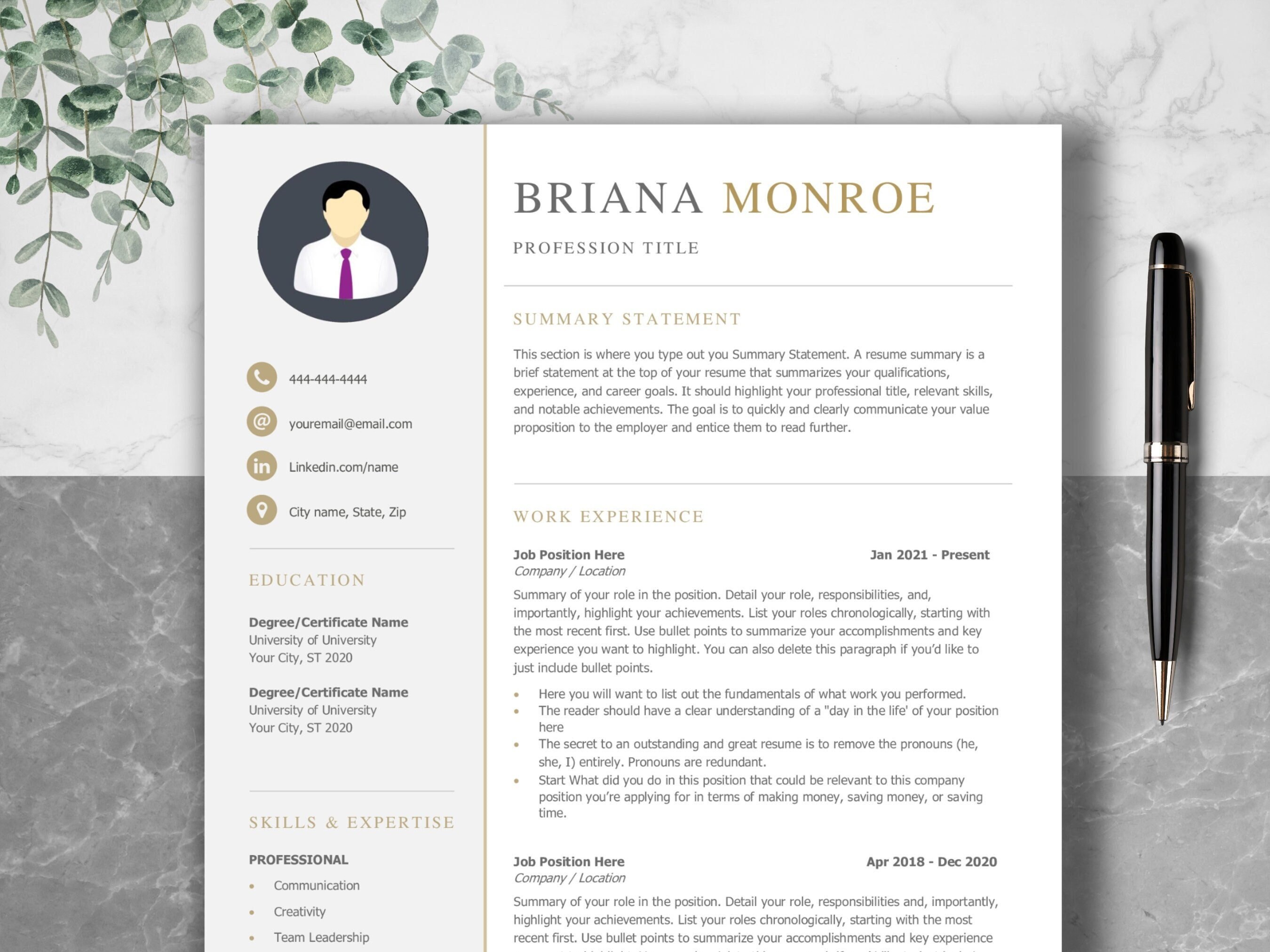 Resume Template With Photo, Professional Resume Template for Word ...