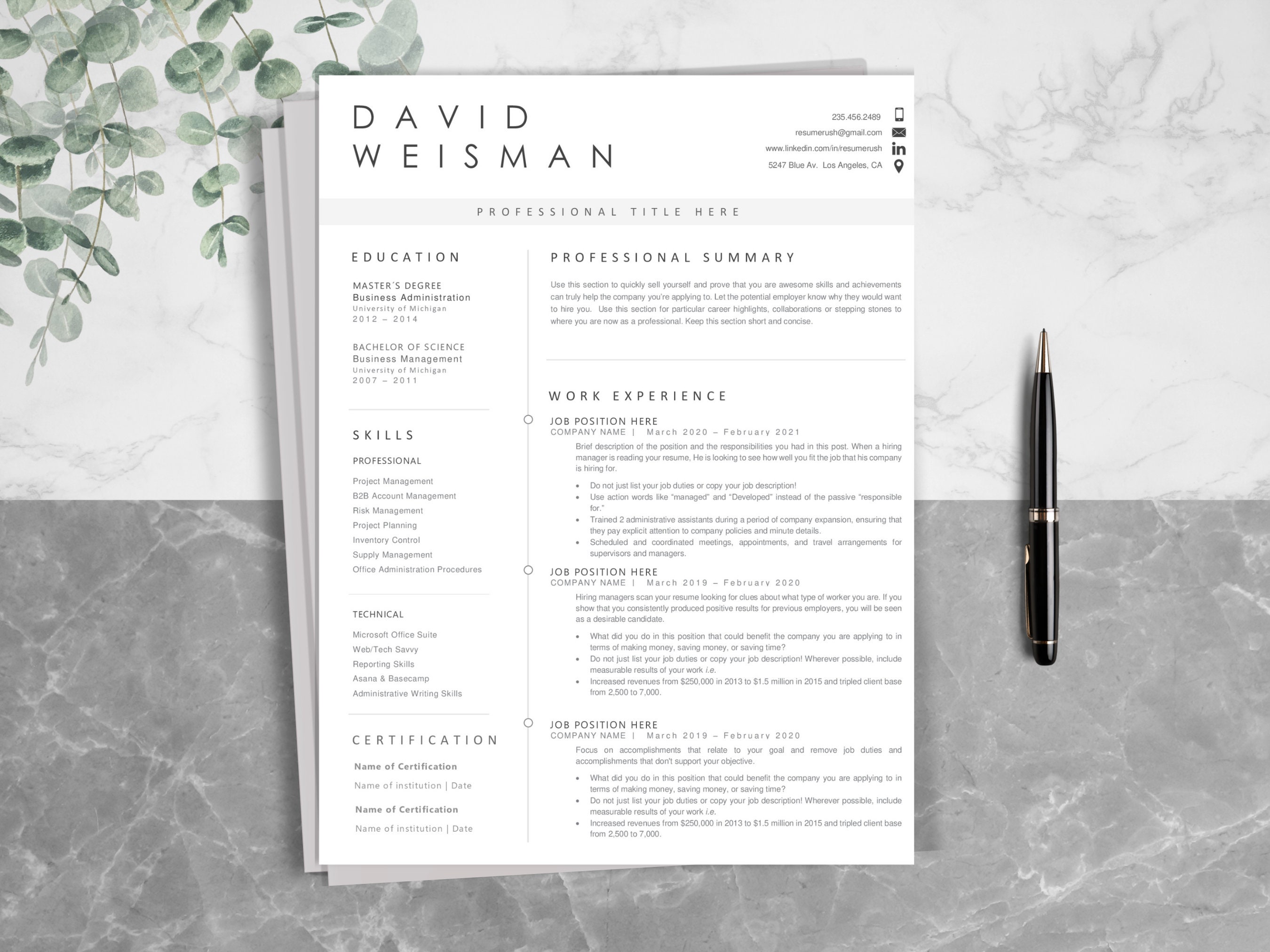 Clean Modern Resume Template Word, Apple Pages Mac CV Template ...