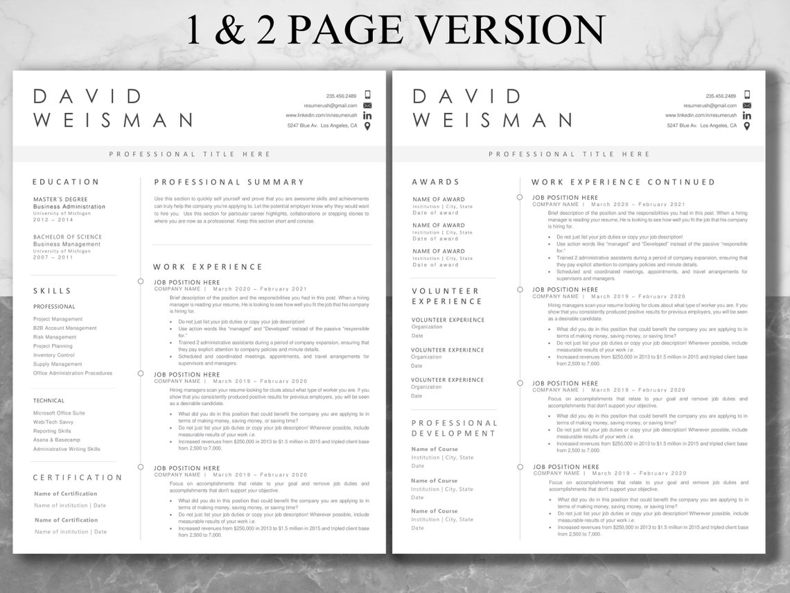 Clean Modern Resume Template Word, Apple Pages Mac CV Template ...