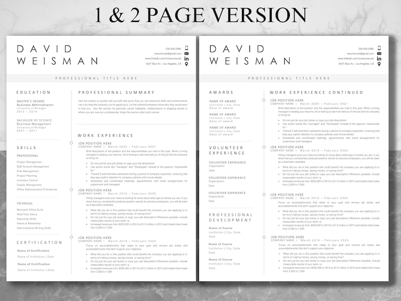 Clean Modern Resume Template Word, Apple Pages Mac CV Template ...