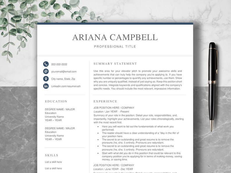 Professional Resume Template for Microsoft Word & Pages, Business ...