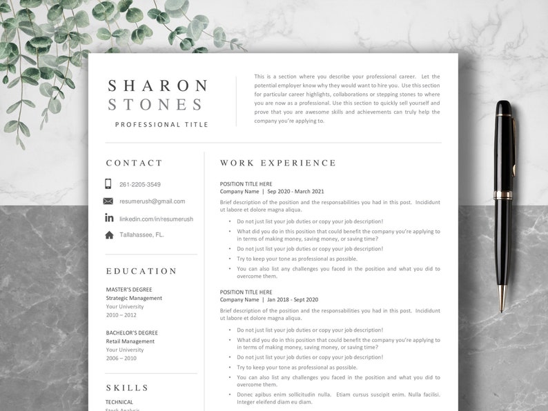 Resume Template | CV Template | Professional Resume Template for Word ...