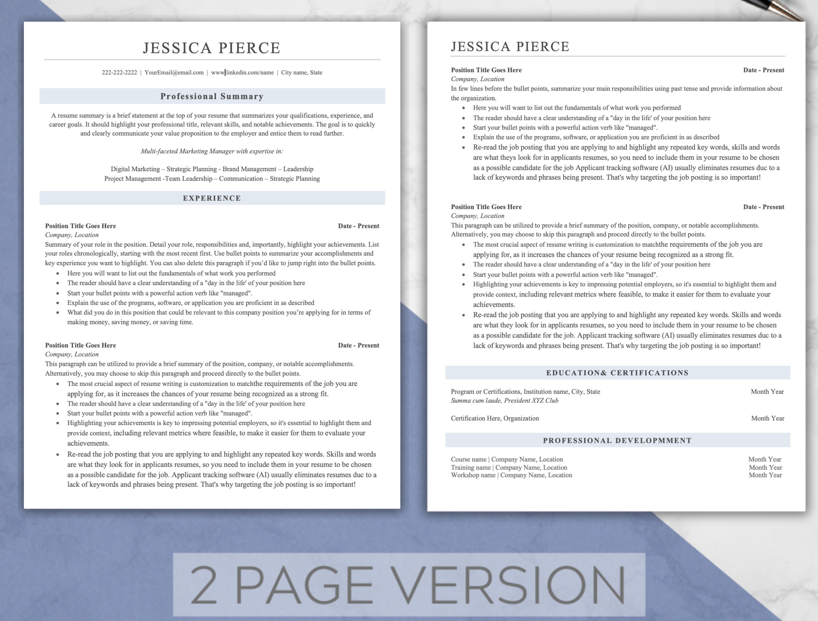 ATS Friendly Resume Template for Word and Pages Simple Resume ATS ...