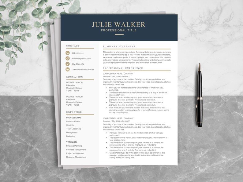 Professional Resume Template for Word and Apple Pages | Professional ...