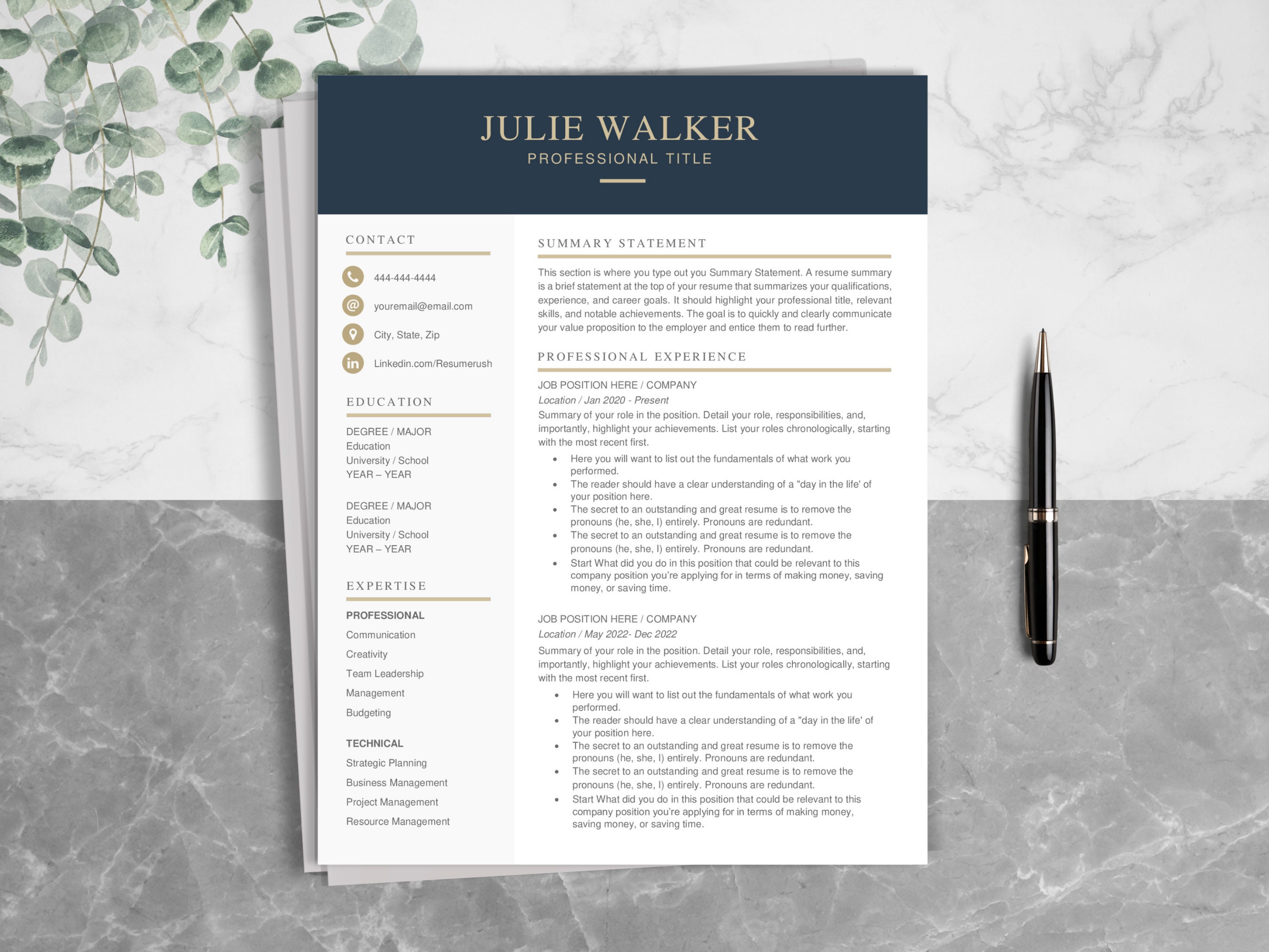 Professional Resume Template: Modern CV + Cover Letter (word, Pages) - Etsy